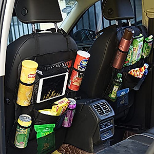 Exptolii Car Backseat Organizer, Seat Back Protector Kick Mats with 10" Tablet Holder and 10 Storage Pockets for Kids, Toddlers, Travel Accessories (1 Pack)