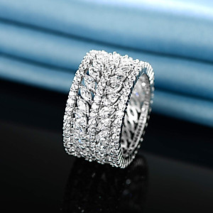 Gemsme 14K Gold Plated Marquise Cubic Zirconia Eternity Statment Ring for Women (7)