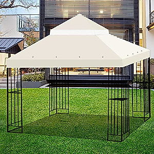 Rutile 10' X 10' Gazebo Canopy Replacement, 2 Tier Patio Cover Canopy Top- Dual Tier Gazebos Pavilion Cover-Beige