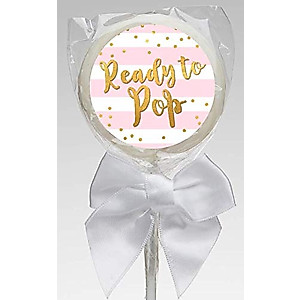 Stripe Ready to Pop Stickers, Faux Metallic Gold, 2 Inches Round - 40 Stickers, Ready to Pop Baby Stickers for Popcorn Baby Shower, Baby Shower Party Favors for Boy or Girl - (Pink)