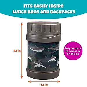 Bentology Stainless Steel Insulated 13oz Thermos for Kids - Shark - Large Leak-Proof Lunch Storage Jar for Hot or Cold Food, Soups, Liquids - BPA Free - Fits in Most Lunch Boxes and Bags