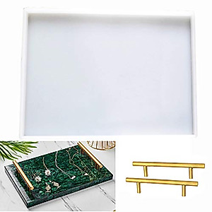 DSHE Silicone Mold Tray Geode 1pcs Agate Platter Molds and 2pcs Gold Handles, Epoxy Resin Casting Molds for Making Faux Agate Tray,Serving Board (molds with 2pcs handles)