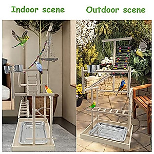 Hamiledyi Large Bird Playground 4 Layers Pet Parrot Playstand Gym Perch Wood Playpen for Parakeets Lovebirds Conure Cockatiel Cockatoos Finch Budgies or Other Small and Medium-Sized Birds