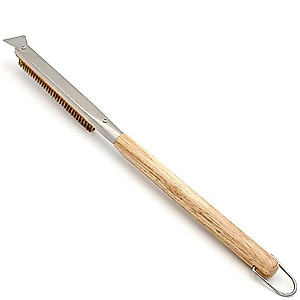 Mauncode 21 Inch Pizza Stone Brush with Scraper - Perfect Cleaning Tool for Outdoor Portable Pizza Oven, with Wood Handle & Brass Bristles