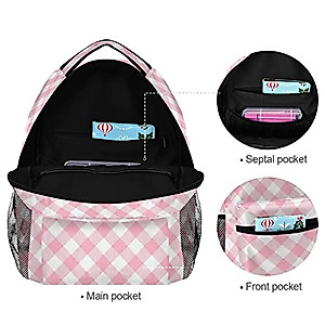 Kigai Pink Gingham Backpacks Waterproof Laptop Casual Daypack Tablet Travel Backpack School Bag with Multiple Pockets, M