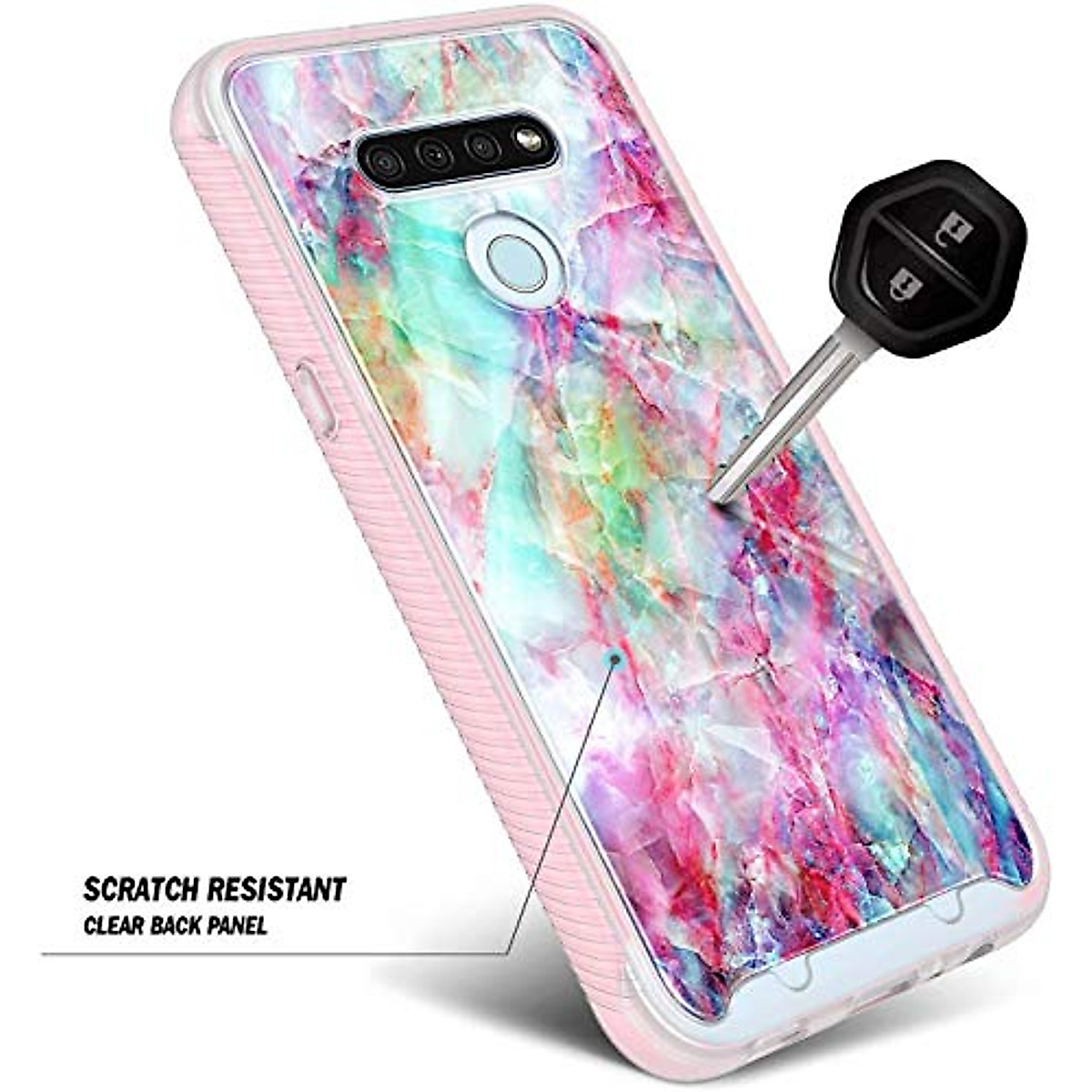 E-Began Case Compatible for LG K51, LG Reflect (L555DL) with [Built-in Screen Protector], Full-Body Shockproof Protective Rugged Matte Bumper Cover, Impact Resist Durable Case -Marble Design Fantasy