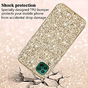 Compatible with Huawei P40 Lite Case Glitter Shockproof,Huawei P40 Lite Phone Case Bling Sparkly Soft TPU and PC Silicone Shiny Girl Women Thin Protective Cover (Gold)