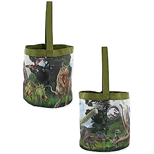 Jurassic World Dinosaurs Collapsible Nylon Basket Bucket Tote Bag (One Size, Green)