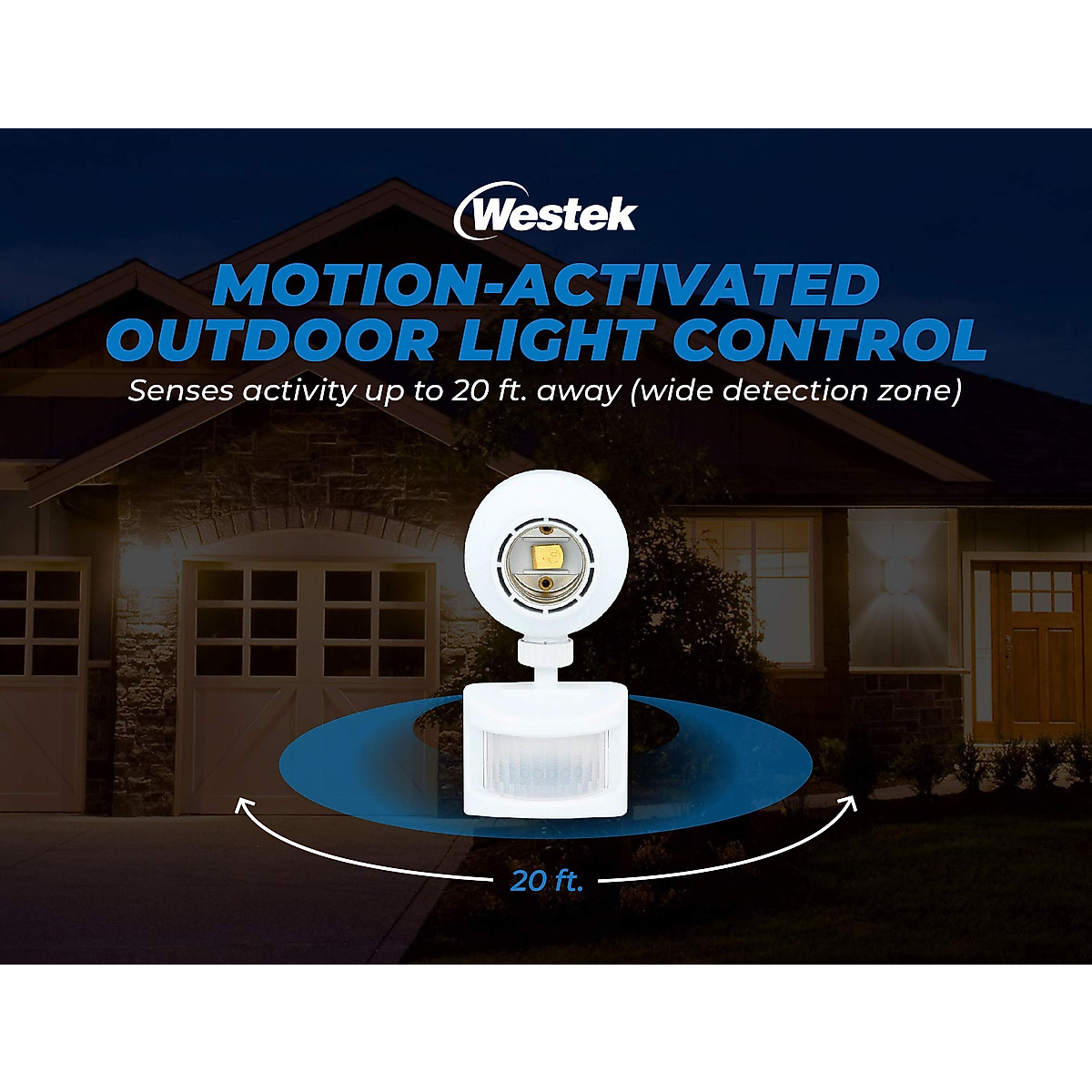 Westek Screw In Motion Sensor Light Socket for Outdoor Lighting - This Motion Sensor Light Socket Adapter Turns On Lights When Movement is Detected, 20ft Distance - (OMLC163BC)