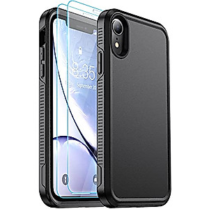 Lanteso for iPhone XR Case，[ Military Grade Drop Protection] [with 2 pcs Tempered Glass Screen Protector] [Shockproof] Heavy Duty Protection Phone Case for iPhone XR 6.1 inch-Black