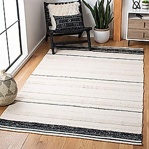 SAFAVIEH Striped Kilim Collection 3' x 5' Ivory / Black STK512A Handmade Flatweave Cotton Area Rug