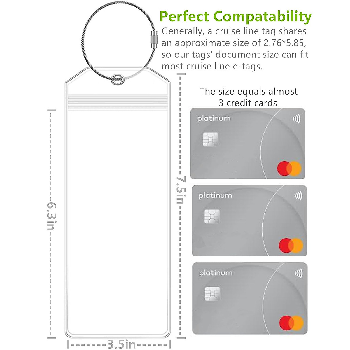 Cruise Luggage Tags (5-Pc Kit) Wide Luggage tag Holder Cruise Essentials Zip Seal Reusable and Steel Loops Premium Clear Thicken Luggage Tags Waterproof