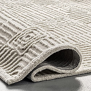 nuLOOM Joanna Hand Hooked Wool Tiled High Low Textured Area Rug, 8' x 10', Ivory