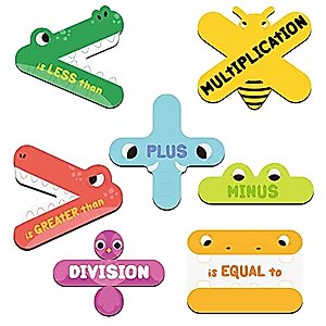 7 Pcs Math Sign Magnetic Teacher Tools Greater Than and Less Than, Plus, Minus, Equal To, Multiplication, Division Teacher Magnets Animal Math Magnets for Classroom Help Kids Learn and Understand Math