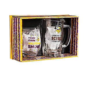 Team Sports America NFL Minnesota Vikings, Stemless 17 OZ Wine Glass & Beer Mug 16 OZ Gift Set with Box | Keeps Drinks Cold | Officially Licensed