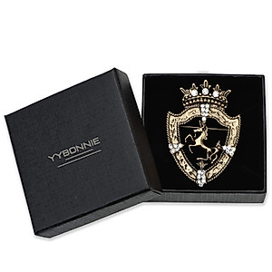 YYBONNIE Vintage Golden Tone Queen Crown Pin Brooch Crystal Horse Racing Chapter Badge