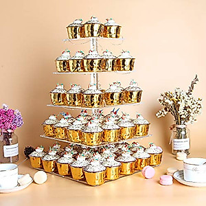 Vdomus 5-Tier Acrylic Cup Cake Stand Display Tower with LED String Lights, Dessert Tree Tower Display Tiered Cupcake Stand Holder Platter for Birthday Wedding Party Celebration, Warm