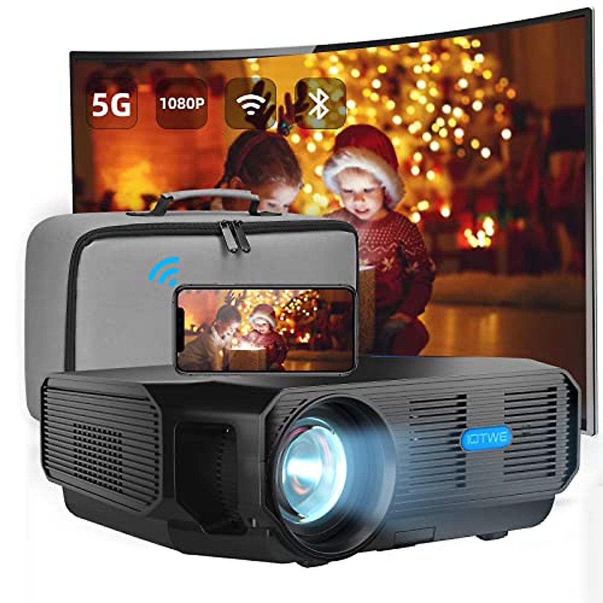 Native 1080p HD Projector, WiFi Bluetooth Projector, 5G WiFi Projector Portable Home Theater Video Projector Compatible w/ HDMI, VGA, USB, iOS&Android Smartphone