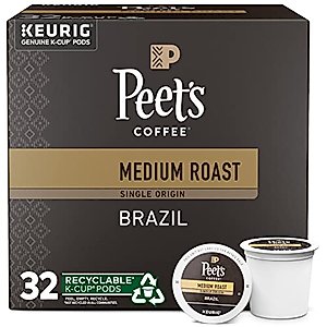 Peet's Coffee, Medium Roast K-Cup Pods for Keurig Brewers - Single Origin Brazil 32 Count (1 Box of 32 K-Cup Pods) Packaging May Vary