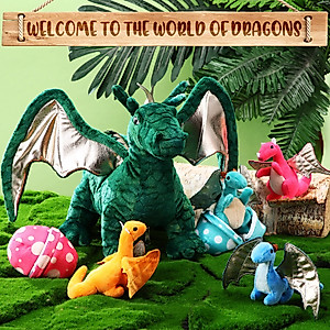 Deekin 7 Pcs Dragon Toy Set 16 Inch Large Dragon Stuffed Animal with 4 Cute Baby Plush Dragons and 2 Eggs in Mommy Dragon's Belly for Boys Girls Birthday Gifts(Cute Style)