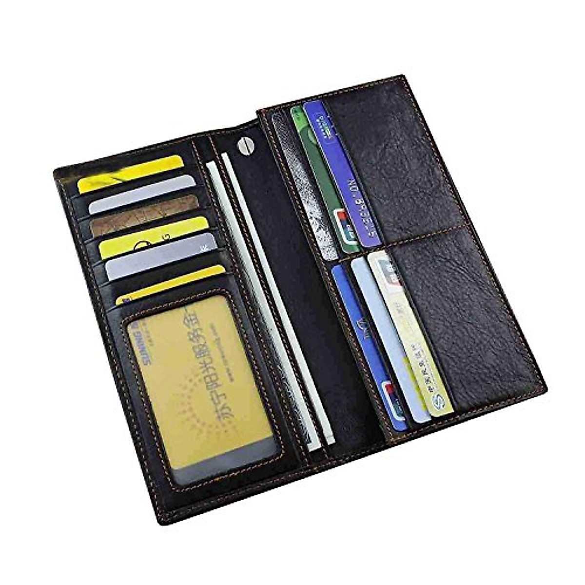 Biker Rock Star Concho Mens Card Money Long Black Real Leahter Wallet With Chain