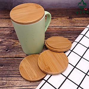 Pack of 4 Bamboo Cup Cover Wooden Cup Lid Coffee Mug Cup Lid Wooden Tea Glass Cup Cover Drink Cup Lid Set