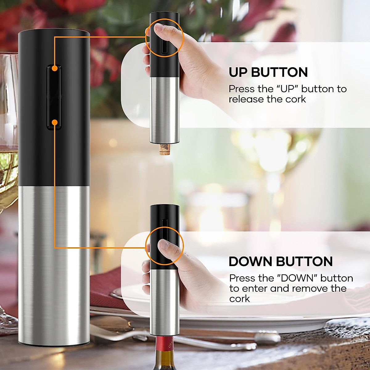 Electric Wine Bottle Opener Rechargeable, Assark Cordless Automotic Electric Corkscrew Wine Opener with Foil Cutter,Wine Pourer and Vacumm,One-click Button Reusable Wine Opener, For Festival Party