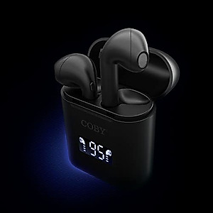 Coby True Wireless Earbuds with Charging Case, Wireless Bluetooth Earbuds, in Ear Headphones Wireless Bluetooth, Smart Battery Display, Built-in Microphone, Auto Pairing, 6.5 Hours Play, (Black)