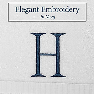 Monogrammed Hand Towels for Bathroom - Luxury Hotel Quality Personalized Initial Decorative Embroidered Bath Towel for Powder Room, Spa - GOTS Organic Certified - Set of 2 Navy Letter H