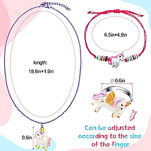 24 Pcs Little Girl Jewelry Set Kids Unicorn Necklace Cute Woven Bracelet Ring for Girls Pretend Dress up Party Favor (Vivid Style)