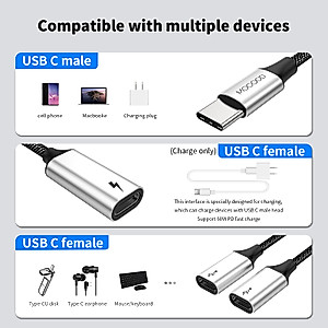 USB C to USB C Female Adapter USB Splitter Y Cable,(NOT for Monitor) USB C Male to 3 USB-C Female Cord Converter,3 Port Hub Charger Power Split Adapter for Mac,Xbox One Series X/S,PS5,Laptop