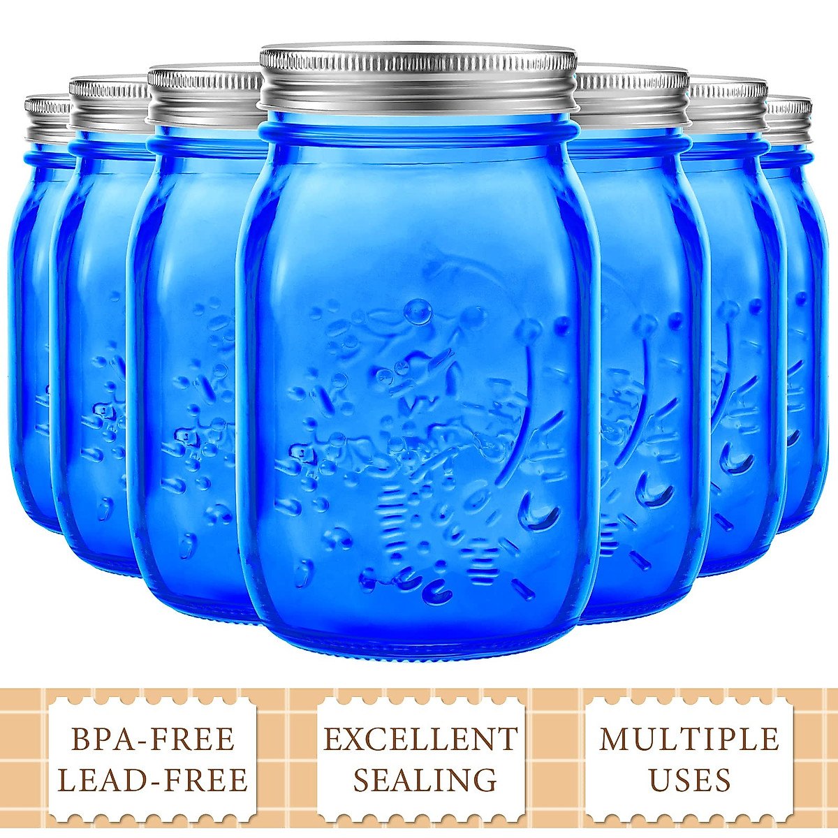 12 Pieces 32 oz Colored Mason Jars Glass Mason Jars with Lids Glass Wide Mouth Canning Jar Mason Jars NOT Allowed Dishwasher (Dark Blue)