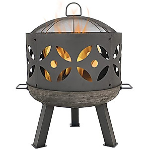 Sunnydaze 26-Inch Cast Iron Retro Fire Pit Bowl with Handles and Spark Screen