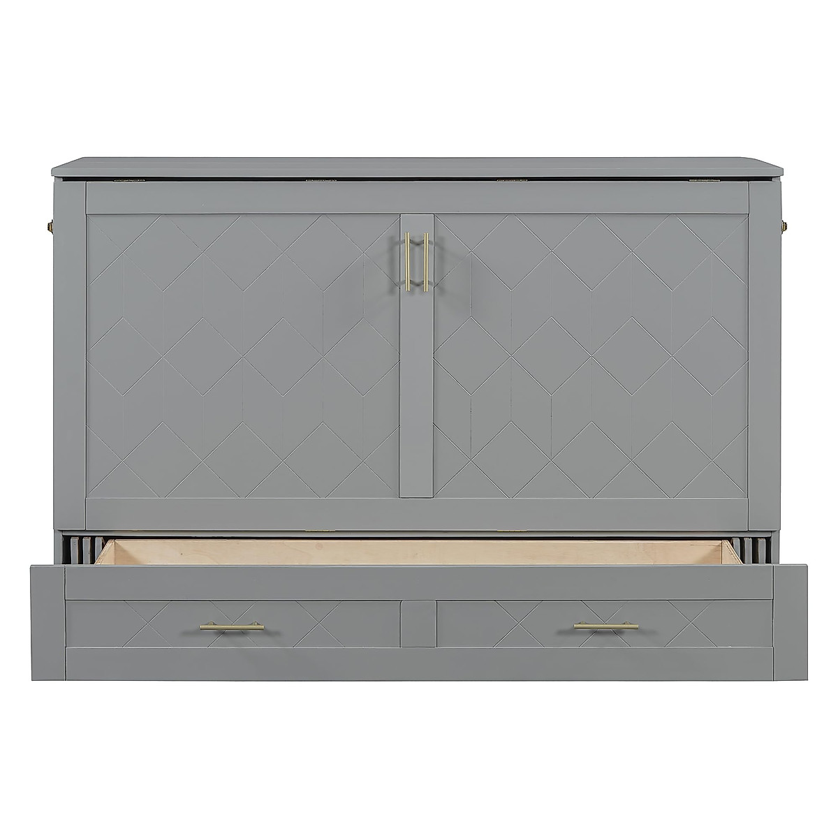 Harper & Bright Designs Queen Size Murphy Bed Wall Bed, Murphy Bed Chest Cube Cabinet Bed with USB, Charging Station and Large Storage Drawer for Home Office, Pulley Structure Design - Gray