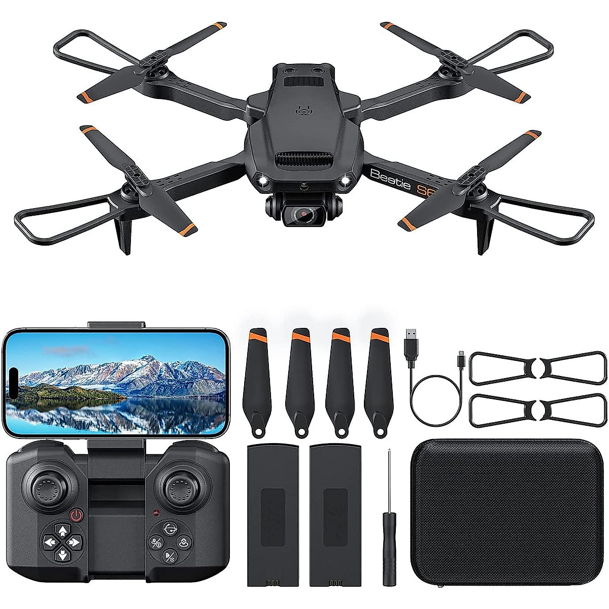 Drone with Camera for Adults 4K - ROVPRO Dual Camera S60 RC Quadcopter with APP Control - Obstacle Avoidance, Waypoint Fly, Altitude Hold, Roll Mode, Headless Mode, 2 Batteries (Black)