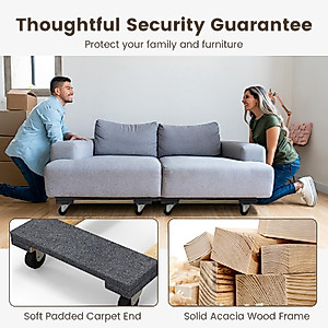 Goplus Furniture Moving Dolly, Heavy Duty Wood Rolling Mover with Wheels for Piano Couch Fridge Heavy Items, Securely Holds 1000 LBS (2 Packs with Handle)