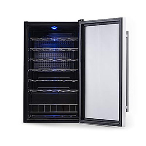 NewAir Compressor Wine Cooler Refrigerator in Stainless Steel | 33 Bottle Capacity | Freestanding or Built-In | UV Protected Glass Door with Lock and Handle