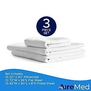 AireMed Bariatric Hospital Bed Sheets Set - 42 x 80 - Soft, Durable, and Hygienic Bedding for Home & Facilities - Flat Sheet, Fitted Sheet, and Pillowcase - 50/50 Cotton-Poly Blend - 200TC