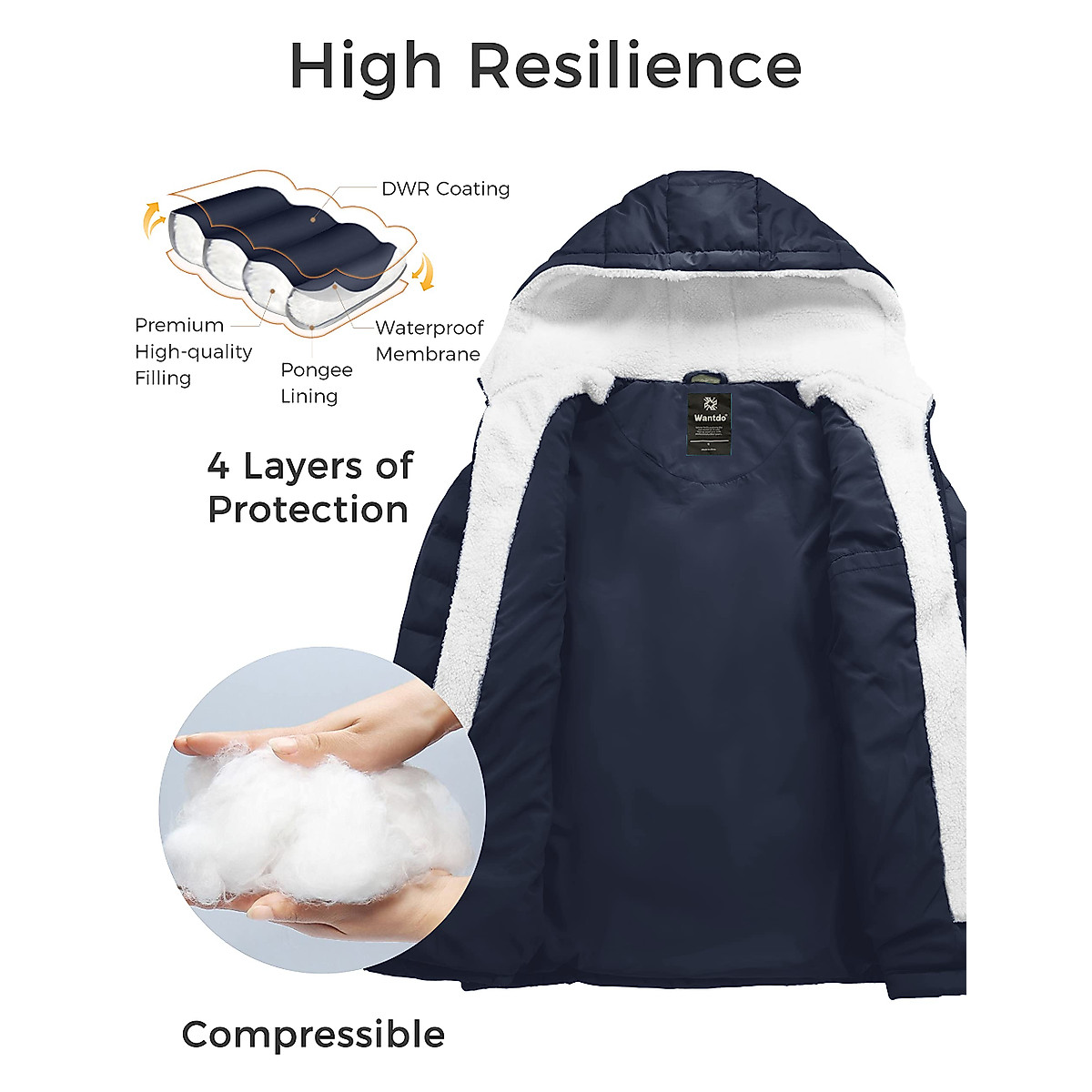 wantdo Women's Thickened Snow Coat Hooded Puffer Jacket Windbreaker Navy Medium