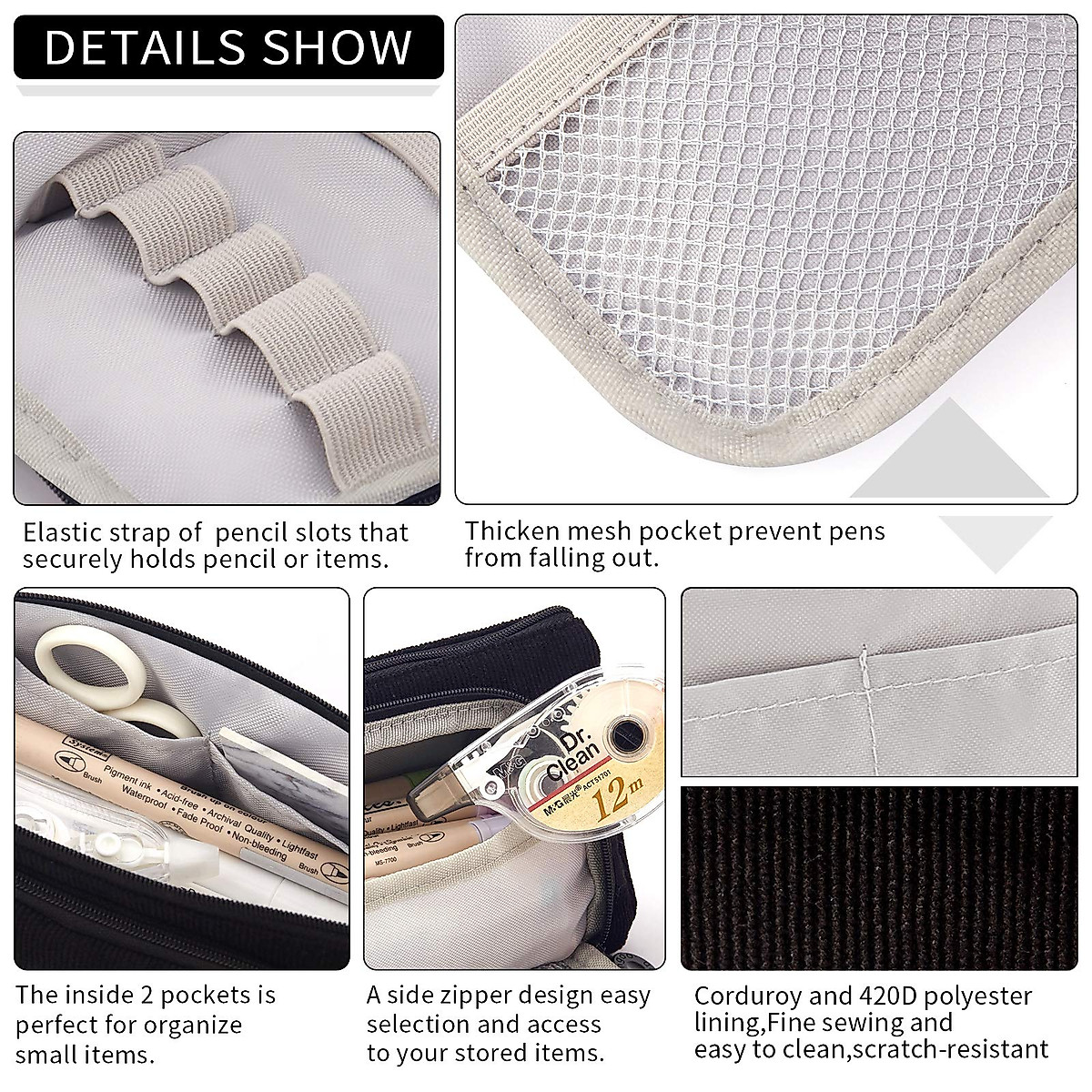 EASTHILL Large Capacity Pencil Case Multi-slot Pen Bag Pouch Holder For Middle High School Office College Girl Adult Simple Storage Case Pink