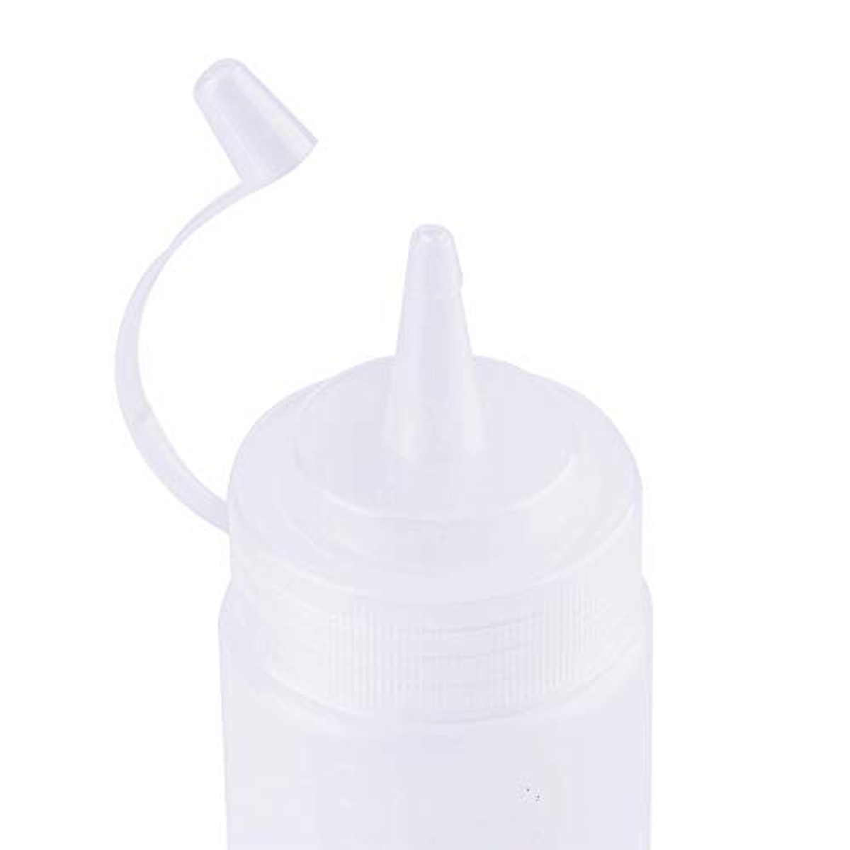 Bekith 8 oz Plastic Squeeze Condiment Bottle, 12 Pack Multipurpose Squirt Bottles with Twist On Cap Lids and Discrete Measurements for Sauce, Ketchup, BBQ, Dressing, Paint, Workshop, Pancake Art Dispenser