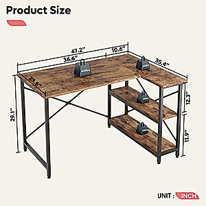 Bestier Small L Shaped Desk with Shelves 47 Inch Reversible Corner Computer Desk Writing Gaming Storage Table for Home Office Small Space, Rustic Brown