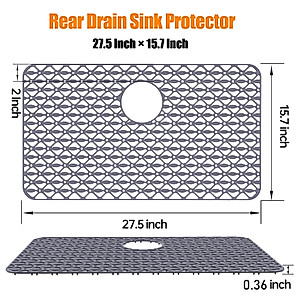 JUSTOGO Sink Protectors for Kitchen Sink 27.5'' x 15.7'', Kitchen Sink Mats Heat Resistant Silicone Mat for Stainless Steel Sink, Sink Mats for Bottom of Kitchen Sink, Rear Drain