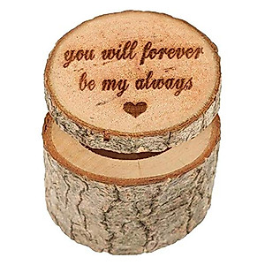 Numblartd Rustic Wooden Printed Wedding Ring Holder Box - Shabby Ring Bearer Box for Valentines Day Anniversary Engagement Wedding Gift Jewelry Box (Forever and Always)