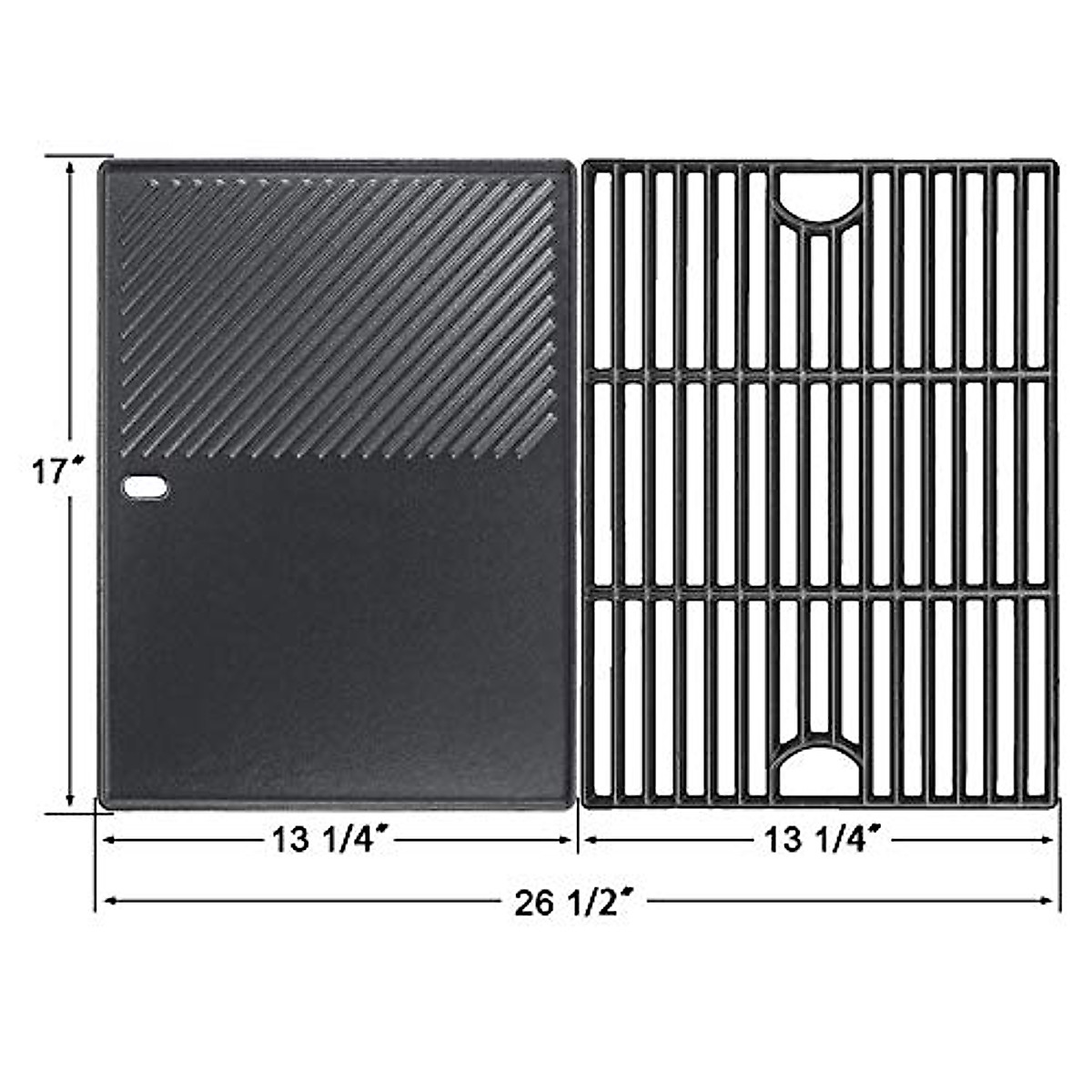 Hisencn 17 inch Grill Cooking Grate and Griddle Replacement Parts for Homedepot Nexgrill 4 Burner 720-0830H 720-0783E, 5 Burner 720-0888N, Charbroil 4 Burner 463241113, 463449914, 2 Pack