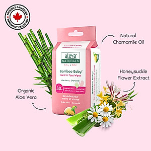 Aleva Naturals Bamboo Baby Hand and Face Wipes | Natural and Organic Ingredients | Cleans and Moisturizes | Extra Strong, and Ultra Soft - 30 count