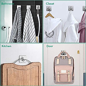 TBMax Adhesive Hooks Towel Hook - 4 Pack Heavy Duty Wall Hooks, Stainless Steel Hooks for Hanging Bathroom Robe/Coat/Kitchen Utensil/Bag