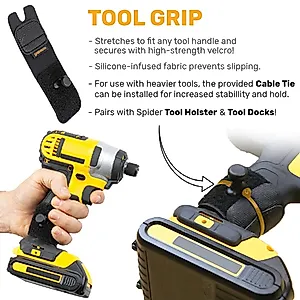 Spider Tool Holster - Expansion Set - Elastic Tool Grip + 2 Adhesive Tool Tabs for Carrying a Power Drill, Driver, Multi Tool, Tape Measure, Hammer, Pneumatic and More from a Spider Tool Holster!