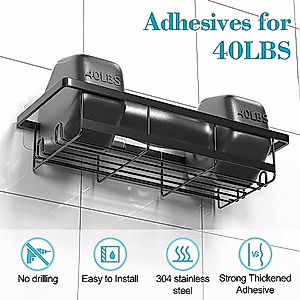 Mycuppca Shower Caddy, 2 Pack Adhesive Bathroom Shower Organizer, Black Shower Shelves with Hooks Stainless Shower Rack for Inside Shower No Drilling Wall Mounted Shower Storage Shower Shampoo Holder