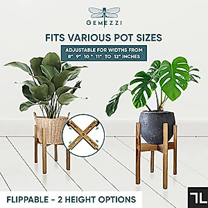 GEMEZZI Wood Plant Stand Modern to Mid Century Indoor and Outdoor Plant Stand and Rattan Plant Stand for Flower Pots, Adjustable Plant Holder Fits 8 9 10 11 to 12 Inch Planter Stands